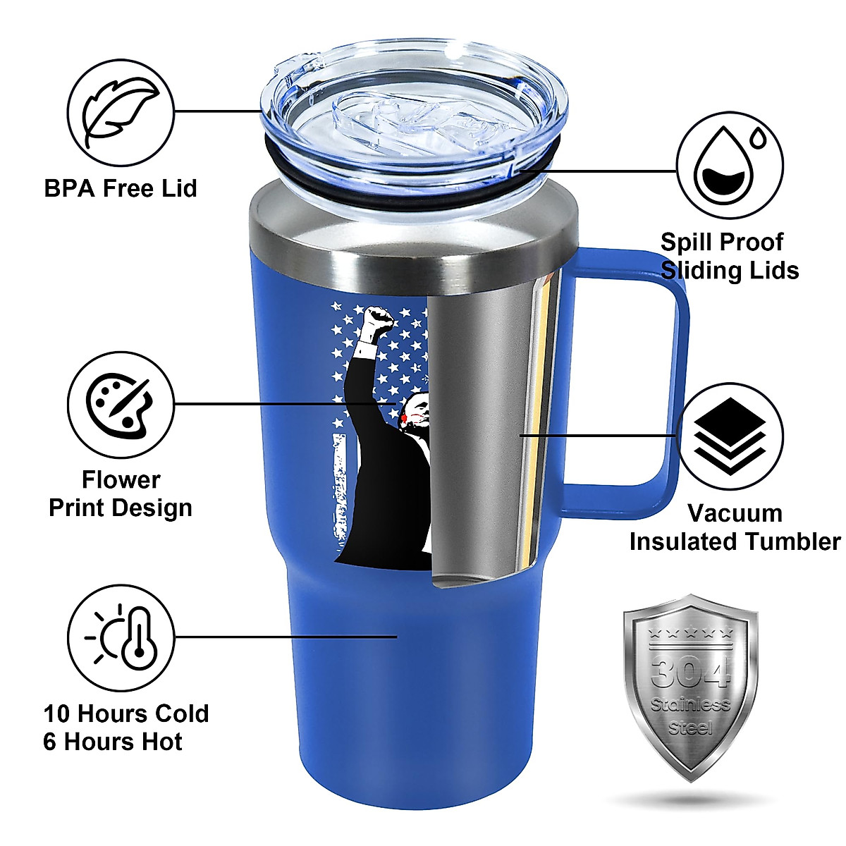 Icesip 20 oz Tumbler with Handle, insulated cup coffee mug with lid, straw and handle, Double Wall Stainless Steel Vacuum Coffee Tumbler travel mug spill proof, 1pcs Blue
