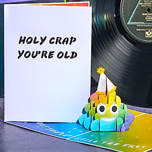 Funny Pop Up Birthday Card | 3D Rainbow Poop Emoji Birthday Cards for Women, Men | Popup Holy Crap You're Old Birthday Card for Dad, Husband | Prank Poo Emoji Bday Card for Mom, Brother, Sister