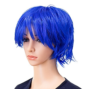 SWACC Unisex Fashion Spiky Layered Short Anime Cosplay Wig for Men and Women (Blue)