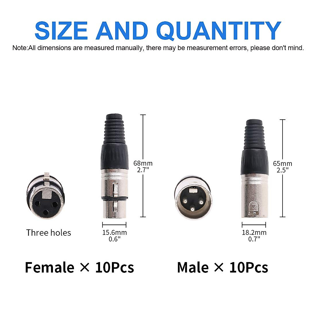 Glarks 20 Pack XLR 3 Pin Male/Female Plugs Audio Mic Microphone Cable Plug Connector Audio Socket, Black Sliver Housing