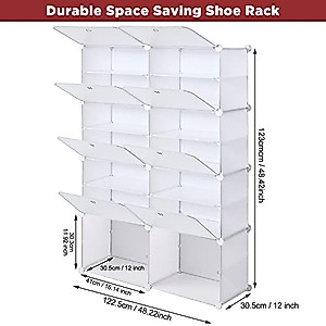 ASDET U&I Shoe Rack Organizer, 7 Tier Shoe Storage Cabinet 28 Pair Plastic Shoe Organizer 14 Grids Shoe Shelves for Closet Hallway Bedroom Entryway, White