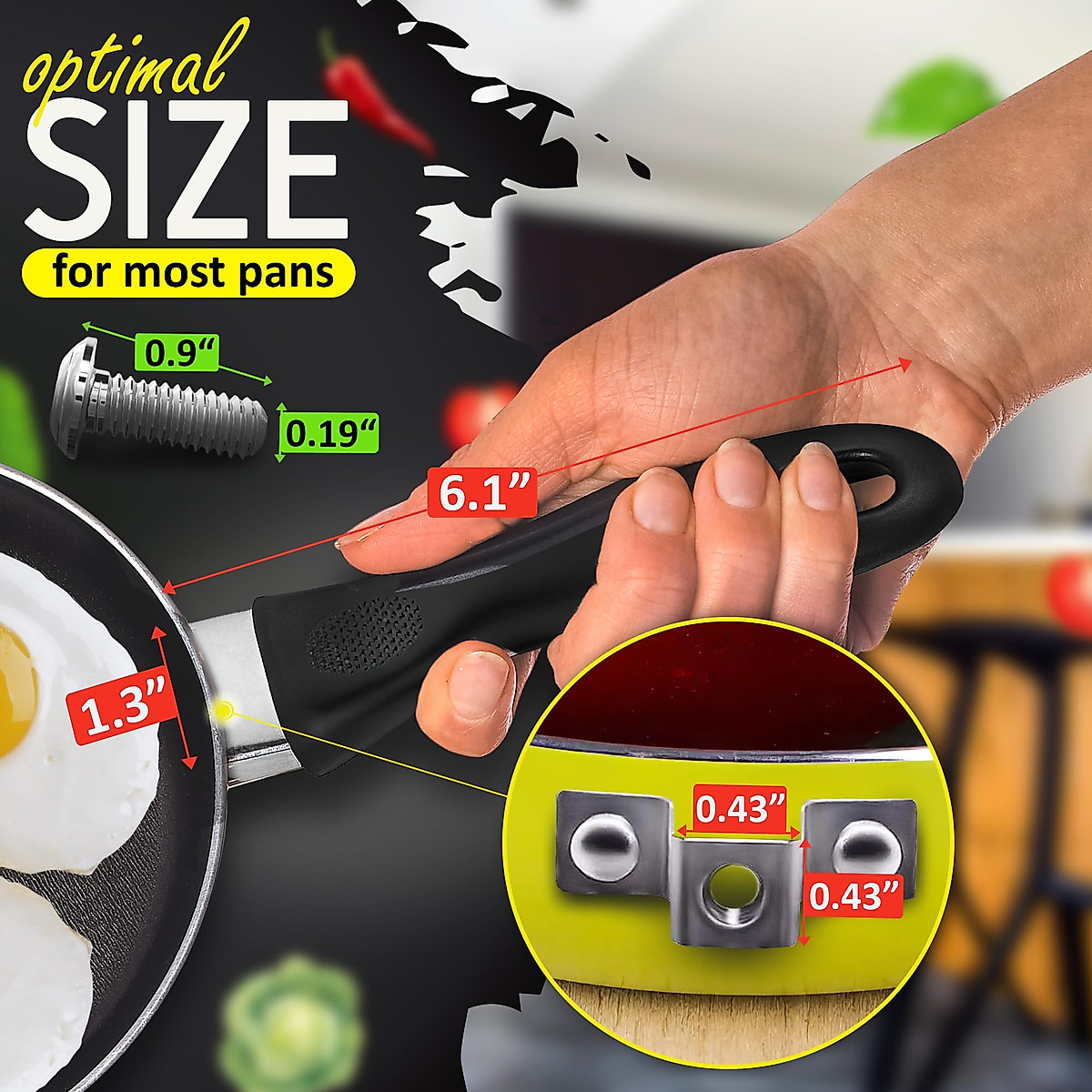 Cook Ware Pans Replacement Grip Handle - Removable Handle Cookware Pot Lid Handle Knob Removable Handles Pan Handle Grip Detachable Handle Cookware Pots and Pans with Removable Handles Screw on Handle