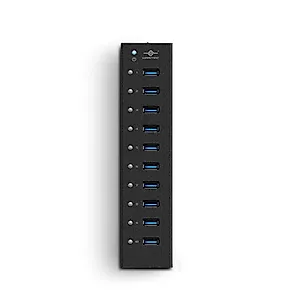 Vantec 10-Port USB 3.0 Hub, Aluminum, Full Powered, Mountable, with All Ports Data & Charging Up to 1.5A, BC 1.2, Premium 12V/5A, 60W Power Adapter (UGT-AH110U3-BK),Black