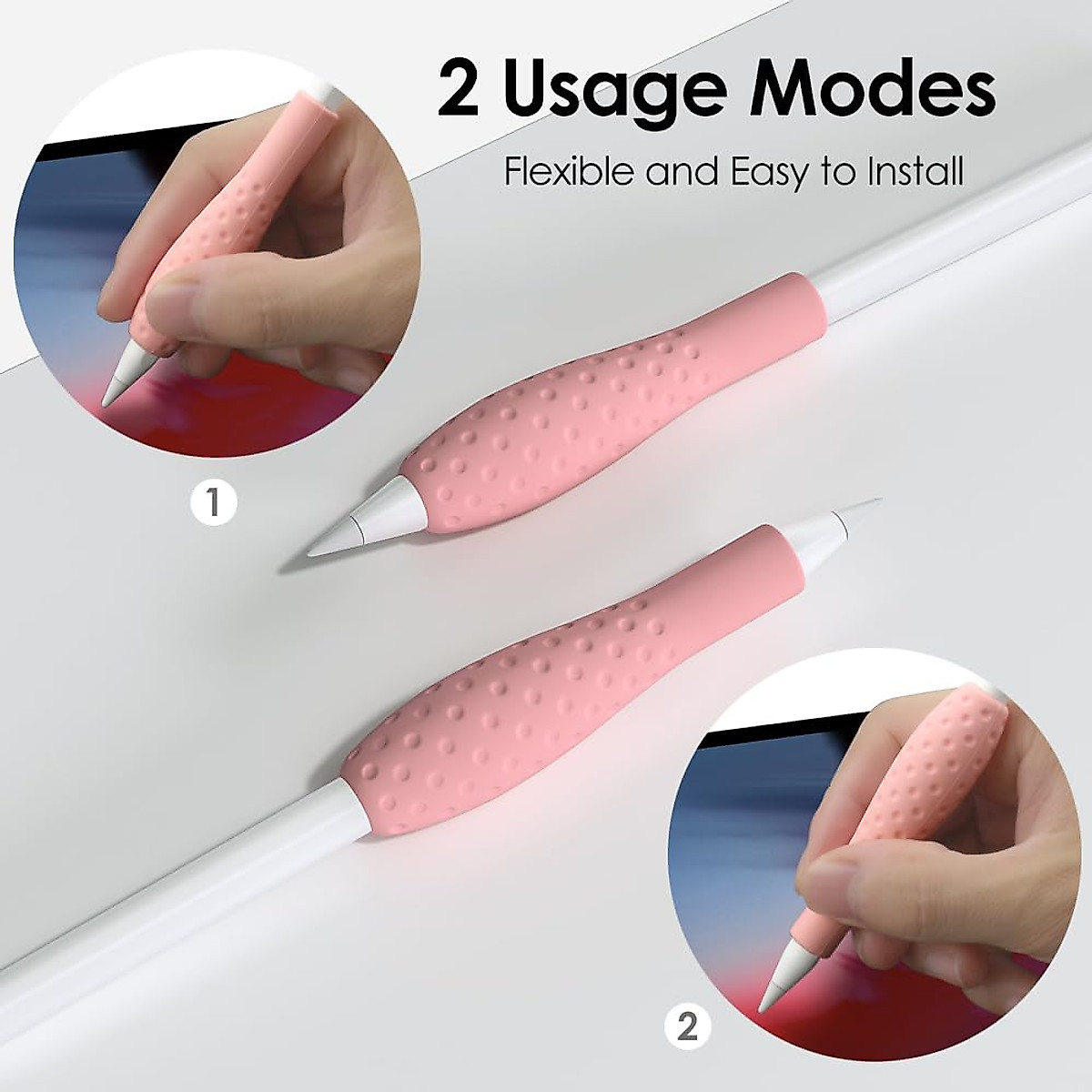 ProElife Ergonomics Grip Holder Silicone Protective Sleeve Cover for Apple Pencil 1st 2nd Generation iPad Pro 11'' 12.9'' 2021/2020/2018 Stylus Accessories Kits (Pink)