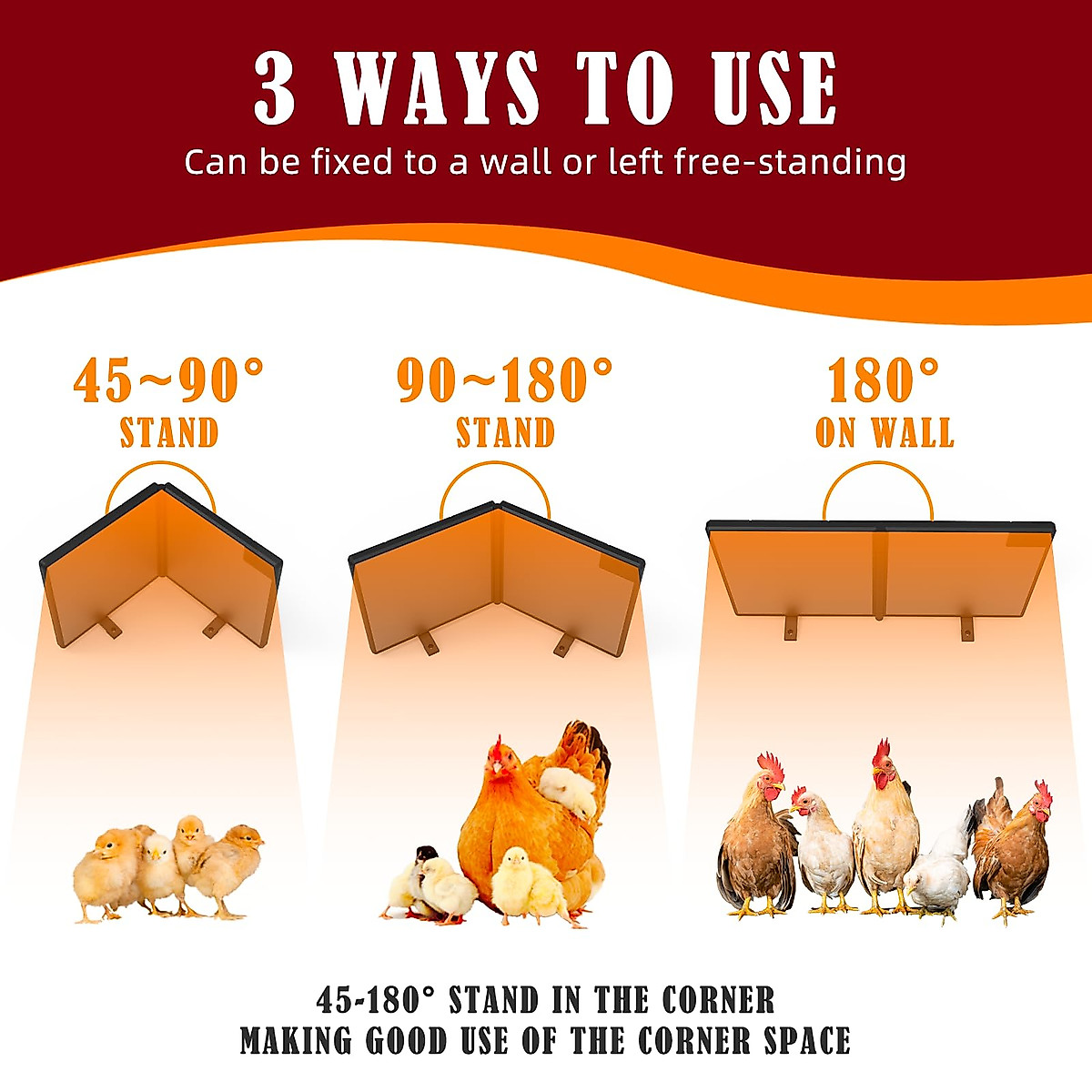 Chicken Coop Heater for Winter with Remote Control, 180W Foldable Radiant Heaters for Chicken Coop,30''x12'' Large Panel Chicken Coop Accessories with Adjustable Timer and Temp,Safer Than Brooder Lamp