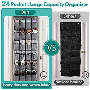 Shappy 3 Pack Over the Door Shoe Organizer Rack with 24 Large Fabric Pockets 12 Metal Hooks for Hanging Closet Holder Storage Men Women