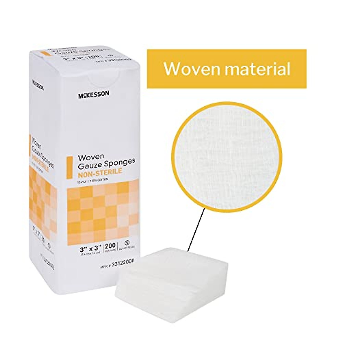 McKesson Woven Gauze Sponges, Non-Sterile, 12-Ply, 100% Cotton, 3 in x 3 in, 200 Per Pack, 20 Packs, 4000 Total