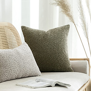 FIOUOVO Textured Farmhouse Throw Pillow Covers 20x20 Decorative Pillows for Bed Couch Pillows for Living Room Rustic Pillows Neutral Accent Cushion Cases Set of 2, Olive Green