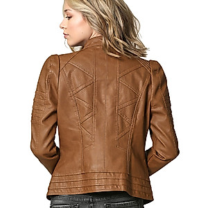 Lock and Love LL WJC746A Womens Vegan Leather Motorcycle Jacket XXL Camel