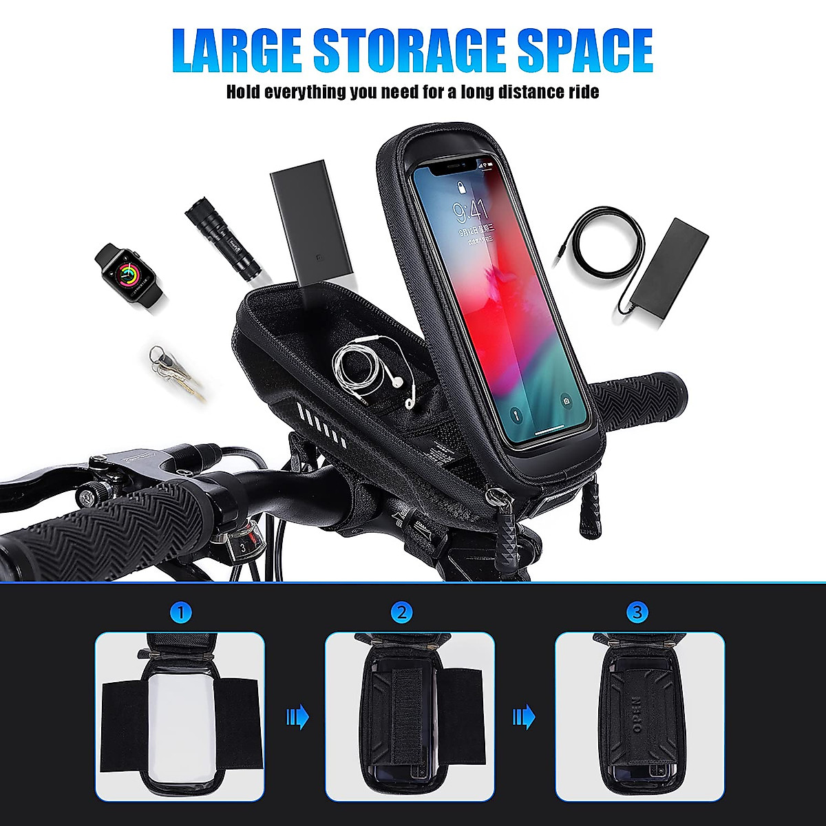 HUANLANG Bike Phone Mount Bag Bike Front Frame Top Tube Handlebar Bags Waterproof Bicycle Cell Phone Mount Case with Touch Screen Phone Holder for Bike Bag Shockproof,Bike Pouch for Phone Below 6.7"