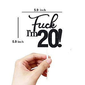 Birthday Cake Toppers-Black Glitter, Twenty Cake Topper, 20 cake topper, 20th birthday decorations,20th Birthday Cake Topper, 20 Decorations for Cake, 20 Birthday Decorations