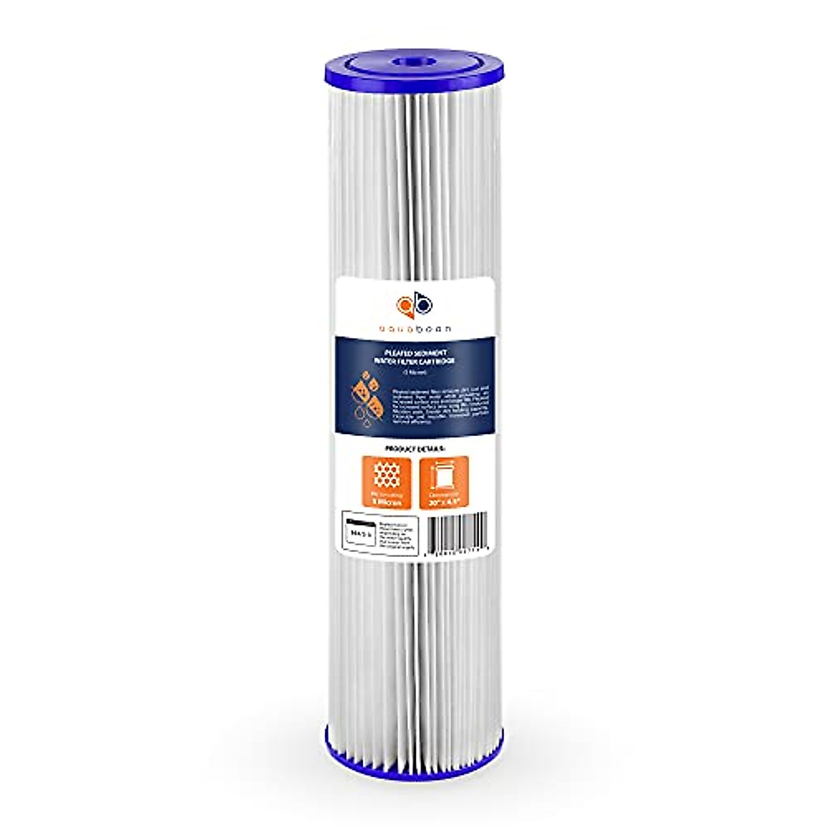 Aquaboon 1 Micron 20" x 4.5" Pleated Sediment Water Filter Replacement Cartridge | Whole House Sediment Filtration | Compatible with ECP5-BB, AP810-2, HDC3001, CP5-BB, SPC-45-1005, ECP1-20BB, 1-Pack