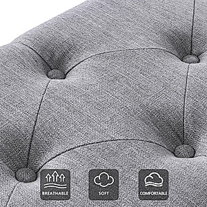 kinmars Upholstered Bench for Bedroom End of Bed,42.5-inch Entryway Bench for Living Room,Dining Bench with Padded Seat and Solid Wood Leg for Kitchen Bedroom,Indoor and Hallway (Shoe Bench, Grey)