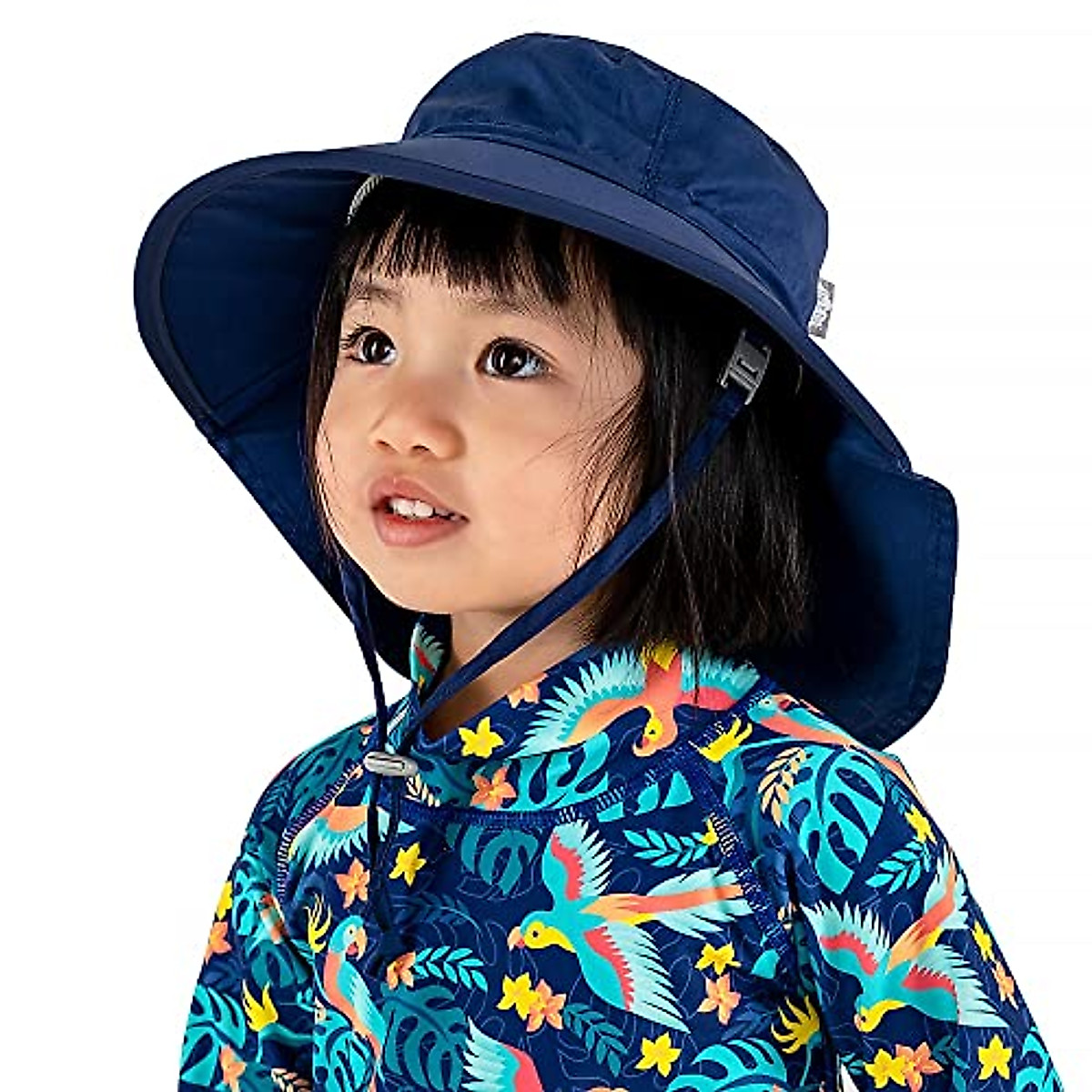 JAN & JUL Adjustable Adventure Baby Sun Hat for Boy Large Brim (M: 6-24 Months, Navy: Navy Trim)