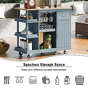TOCLIU Bar Cart, Serving Cart Microwave Cart, Drink Cart, Mobile Kitchen Shelf with Wine Rack and Glass Holder, Rolling Beverage Cart for Home (Blue)