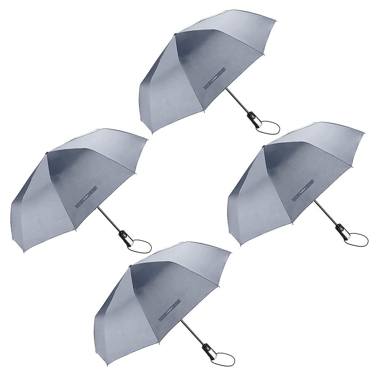 TradMall 4 Pack Travel Umbrella Windproof Portable 46 Inches Large Canopy Ergonomic Handle Auto Open & Close, Gray