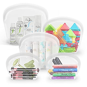 KVK Reusable Silicone Food Storage Bags, 5 Pack Stand Up Resuable Ziplock Bags for Microwave, Oven, Sous Vide, Dishwasher, Gallon Bags, Half Gallon Bags, Leakproof, Upgrade Mega Opening