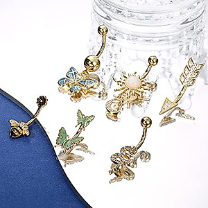 Dochais Belly Buton Rings Surgical Stainless Steel Belly Button Ring for Women Dangle Belly Button Rings Butterfly Cubic Zirconia Navel Barbell Body Piercing