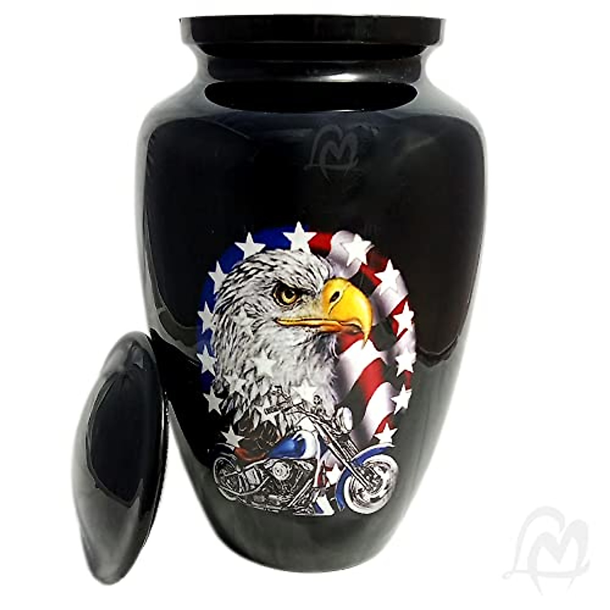 LOVE MEMORIALS Cremation Urns- US Flag Eagle with Harley Davidson Bike Adult Urn –Best Urn for Human Ashes – Funeral Urn (Adult (200 lbs) – 10.5 x 6 “ , US Flag Eagle Bike Cremation Urn)