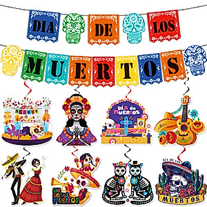 Yingoto Dia De Los Muertos Decorations Day of the Dead Decorations includes 1pcs Dia De Los Muertos Banner and 8pcs Dia De Los Muertos Altar Hanging Swirls for Day of The Dead Ofrenda Decorations