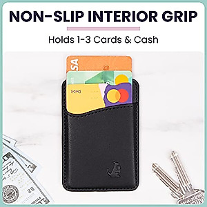 Premium Leather Phone Card Holder - Stick On Wallet for iPhone and Android Smartphones - Minimalist Style with Non-Slip Lining Secures Up to 3 Cards Kangaroo (Black Leather) by Wallaroo