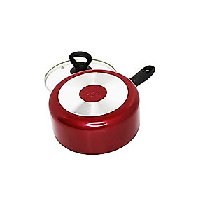 Mirro A79624 Get A Grip Aluminum Nonstick Saucepan with Glass Lid Cookware, 3-Quart, Red