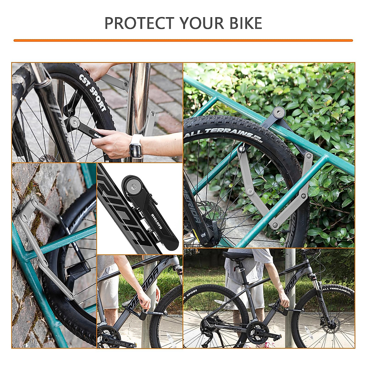 BIGLUFU Bike Lock Bicycle Scooter Motorcycle Folding Locks with 4Keys, Fold Chain Heavy Duty Alloy Steel Foldable Lock with Mounting Bracket 2pc Straps, 86cm/34 Unfolding, 1.92 lbs