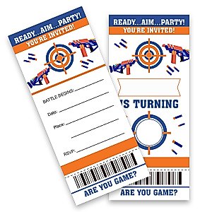 LyoGao 20 Pack Nerf Ticket Birthday Party Invitations With Envelopes Nerf Gun Battle Theme Birthday Party Ticket Style Invitations Fill in Invites Card