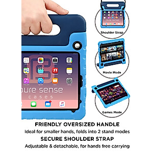 Pure Sense Buddy Antimicrobial Kids Case for iPad Pro 12.9-1st 2nd Gen 2015 2017 | Full Kit: Rugged Case Stand, Handle, Screen Protector, Strap and Spray