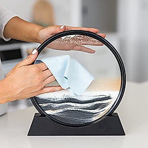 A Mindful Office Moving Sand Art Decor (10 Inch) - Perpetual Motion Desk Toy Brings Uniquely Relaxing Vibe to Your Home Round Glass Frame with Black, White and Gold Liquid sandart12inchbwg 12 Inch