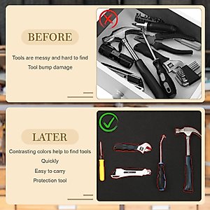 3 Sets Tool Box Shadow Foam Organizers Liner Adjustable Inserts Foam Non Slip Liner Mat for Tool Box, Cabinet and Chest Drawers, Black Top and Red Bottom(10.7 x 18 Inch)