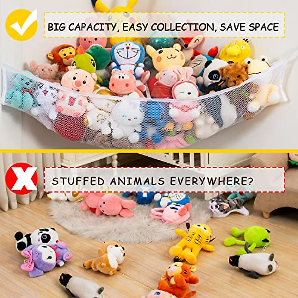 INSFITY Stuffed Animal Hammock Corner Plush Toys Storage Net Organizer (White 2 Pack, X-Large)
