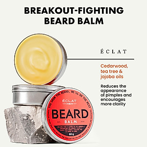 Eclat Skincare Men's Balm, Oil, Conditioner, Beard Wax Moisturizer & Softener w/Shea Butter, Pure Argan Oil - Sensitive Skin