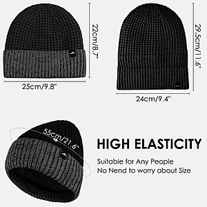 Achiou Winter Reflective Beanie Hat for Men Women, Warm Cuffed Winter Knit Hat Cap for Running Outdoor Sports High Visibility Black