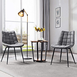 Yaheetech Set of 4 Dining Chairs Velvet Reception Chairs Tufted Accent Chairs with Soft Padded and Metal Legs for Kitchen/Living Room/Lounge/Reception, Gray