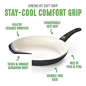 GreenLife 6QT Ceramic Nonstick Stockpot with Glass Straining Lid, PFAS & PFOA-Free, Dishwasher Safe, Stay-Cool Handles, Oven Safe to 350°F, Wobble-Free Base, Even Heating, Black