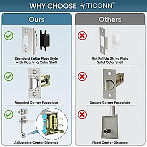 TICONN Double Front Door Handle Set, Heavy Duty Square Door Lever and Single Cylinder Deadbolt Combo for Side by Side Entrance Exterior Doors (Satin Nickel)