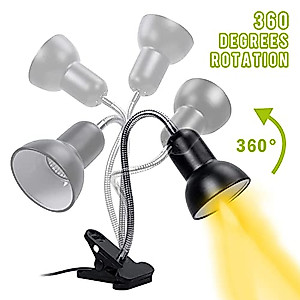 50W Timeable Reptile Heat Lamp, Set of 2 Bulbs and 1 Hygrometer, Basking Spot Lamp with 360°Rotatable Arm & Heavy-Duty Clamp for for Lizard Turtle Snake Amphibian