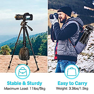 Torjim 60” Camera Tripod with Carry Bag, Lightweight Travel Aluminum Professional Tripod Stand (5kg/11lb Load) with Wireless Remote for DSLR SLR Cameras Compatible with Phone-Black
