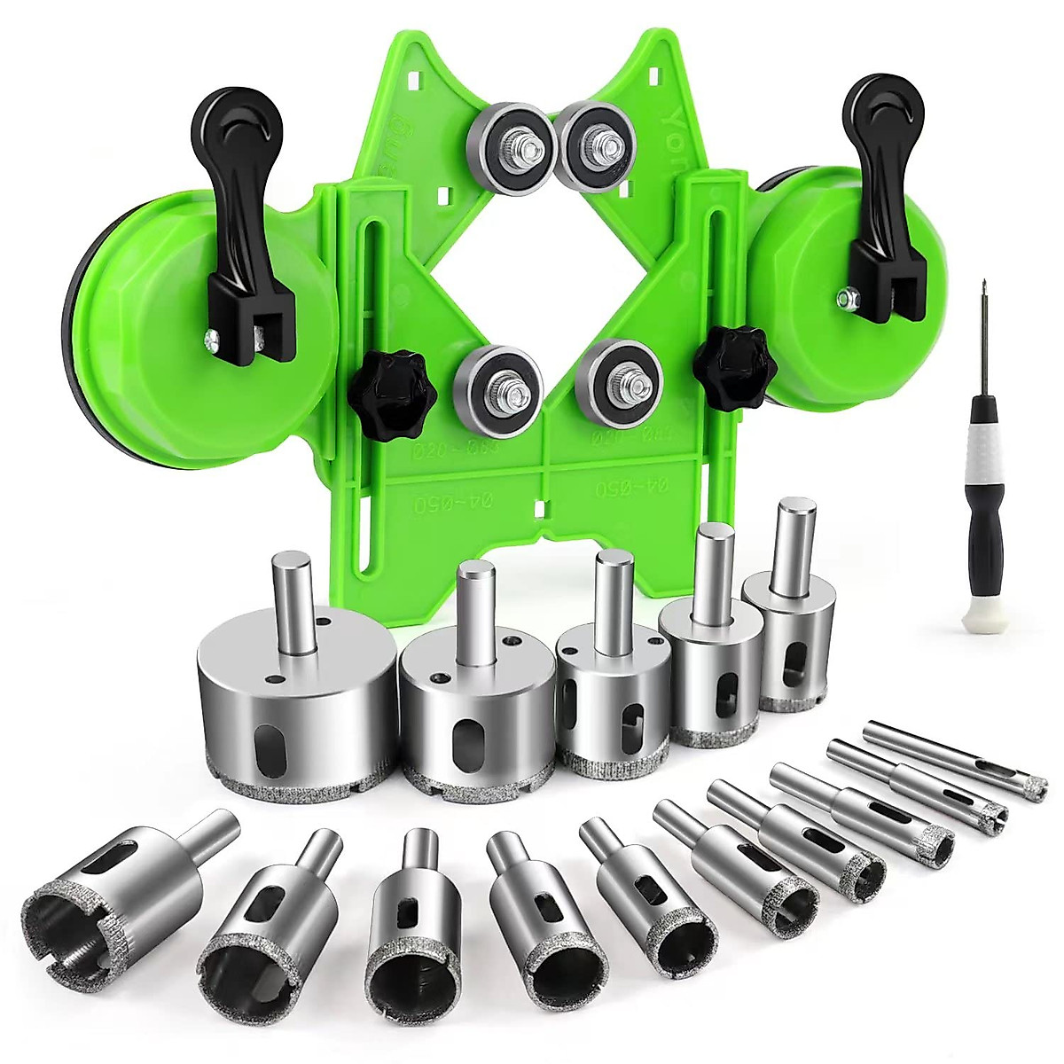 MARSBASE Diamond Hole Saw Kit, 10 PCS Dry/Wet Brazing Tile Core Guide Jig Hollow Drill Bits Sets with Double Suction Cups for Ceramic, Glass, Porcelain, Marble, Granite
