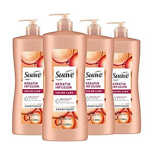 Suave Professionals Color Care Conditioner for Color-Treated and Frizzy Hair Keratin Infusion Hair Conditioner with 48-hour Frizz Control 28 oz, Pack of 4