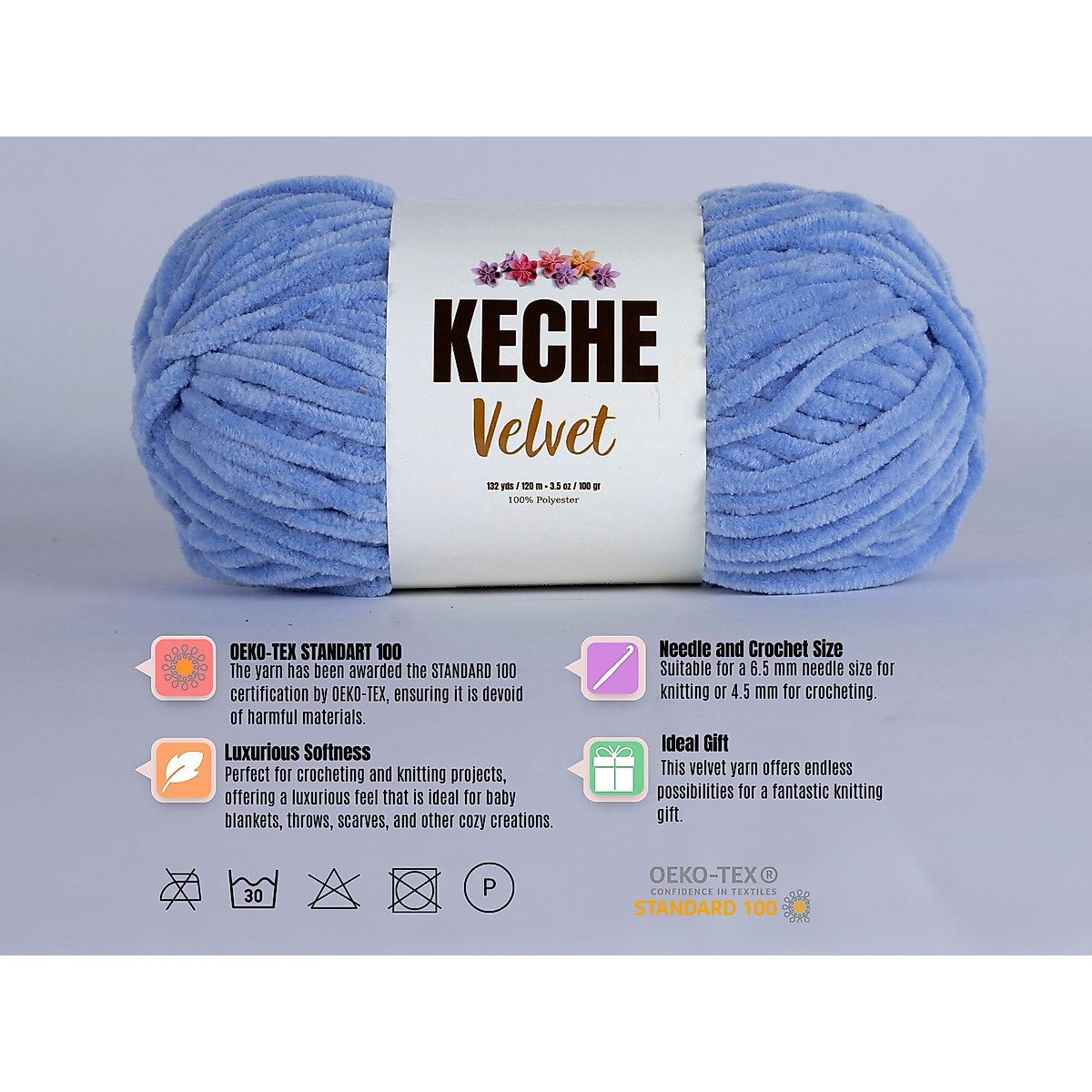 Keche Velvet Yarn for Crocheting, Soft Chenille Bulky Baby Blanket Amigurumi Yarn 3x100 gr (3x132 yds) (3- Skeins) - Blue