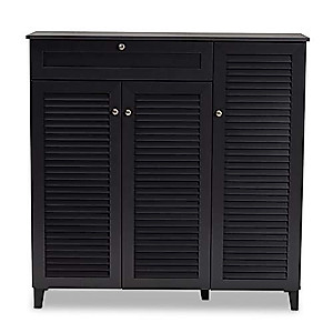 BOWERY HILL Modern and Contemporary Dark Grey Finished 11-Shelf Wood Shoe Storage Cabinet with Drawer