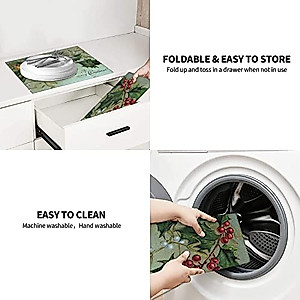 Happy New Year Xmas Tree Bell Printed Drying Mat For Kitchen Ultra Absorbent Microfiber Dishes Drainer Mats Non-Slip Silicone Quick Dry Pad - 18 X 16inch