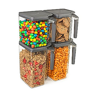 Polder Handle-It Food Grade, BPA Free Storage Canister, Stackable, Secure handle for easy one handed pour (2 Small (2.75-QT), 2 Large (4-QT))