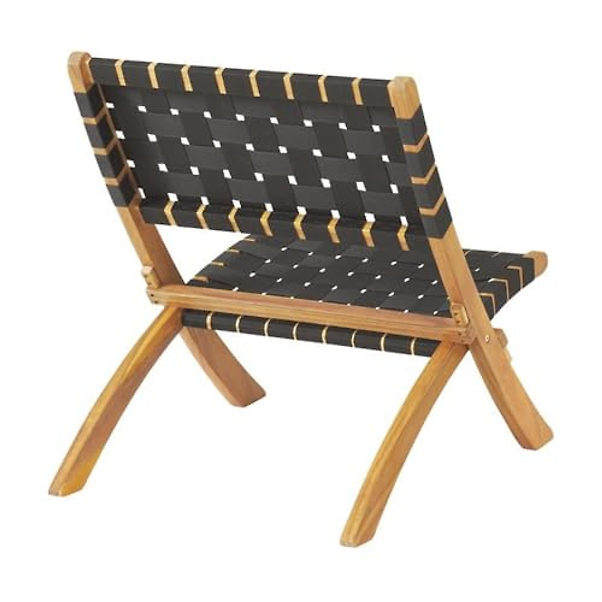 Barre 3PC Acacia Wood Outdoor Bistro Set Two Folding Chairs and 14 in. Table Weather-Resistant Conversation Set Sturdy Black Woven Poly Seats, Outdoor Furniture, Patio, Deck, Backyard