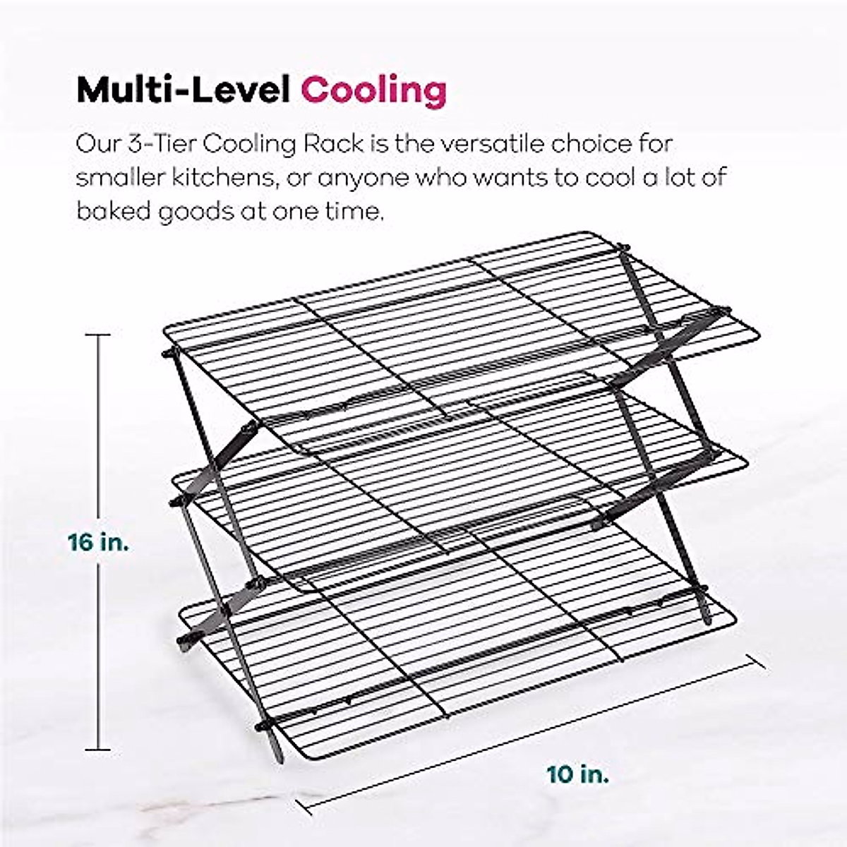 Wilton 3-Tier Folding Cooling Grid - Cool Dozens of Cookies or Treats on an Expandable Cooling Rack, Collapse for Easy Storage, 10 x 16-Inch
