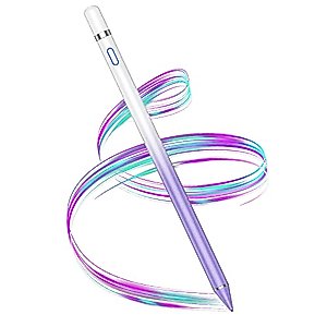 Stylus Pen for iPad, Active Stylus Pen for Touch Screens with Fine Point Tip & Magnetic Cap, Compatible with Apple iPad, iPhone, Android, Tablet and Other Capacitive Touch Screen (White Purple)