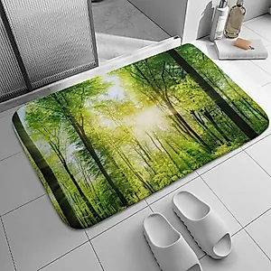 Nufar Scenic Forest Fresh Green Deciduous Trees Personalized Door Mat Home Welcome Mats Outdoor and Indoor,Front Welcome Mat Doormat for Home Entrance,Outside Entry,Yard,Floor,Patio 16x24 Inch