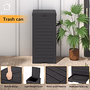 LHBGO Outdoor Trash Can, 31 Gallon Garbage Can with Tiered Lid and Drip Tray, Waterproof Resin Outside Trash Bin for Patio, Backyard, Deck